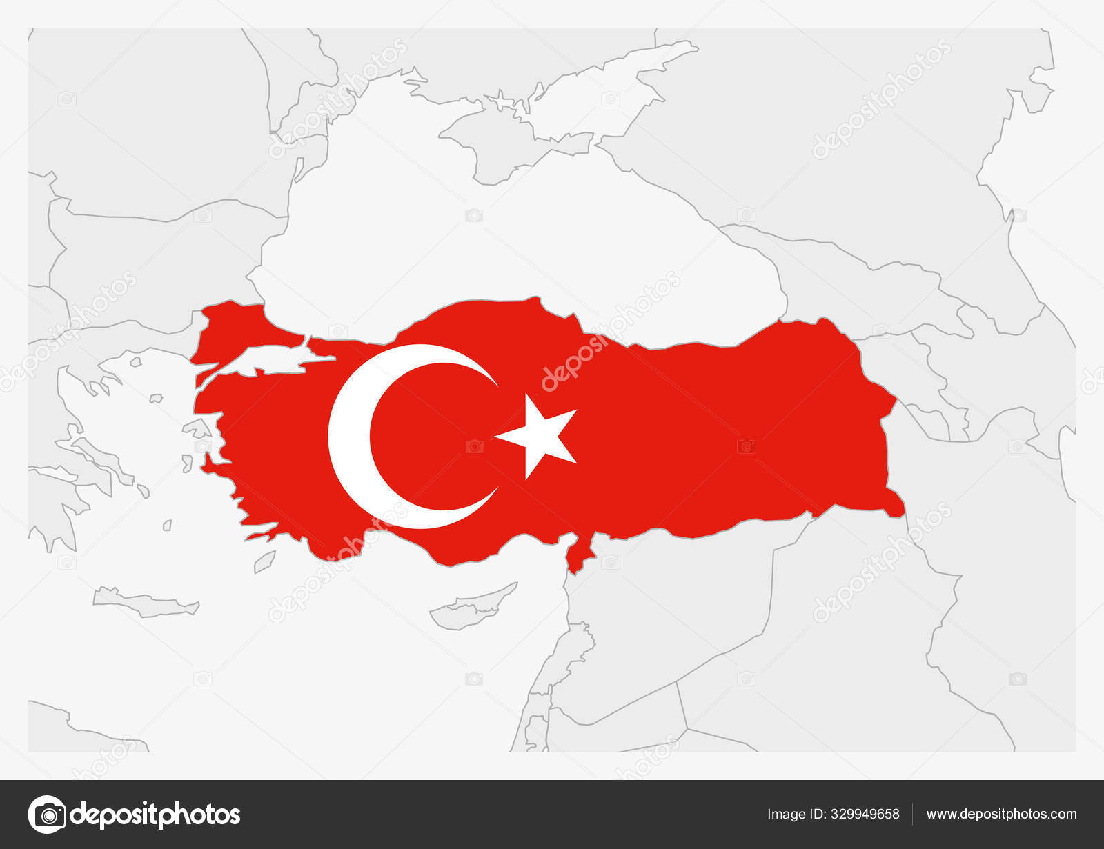 Turkey map highlighted in Turkey flag colors 스톡 벡터 - ©boldg 329949658