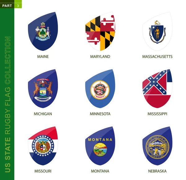 Rugby flag collection. Rugby icon with flag of 9 US states. Stock ...