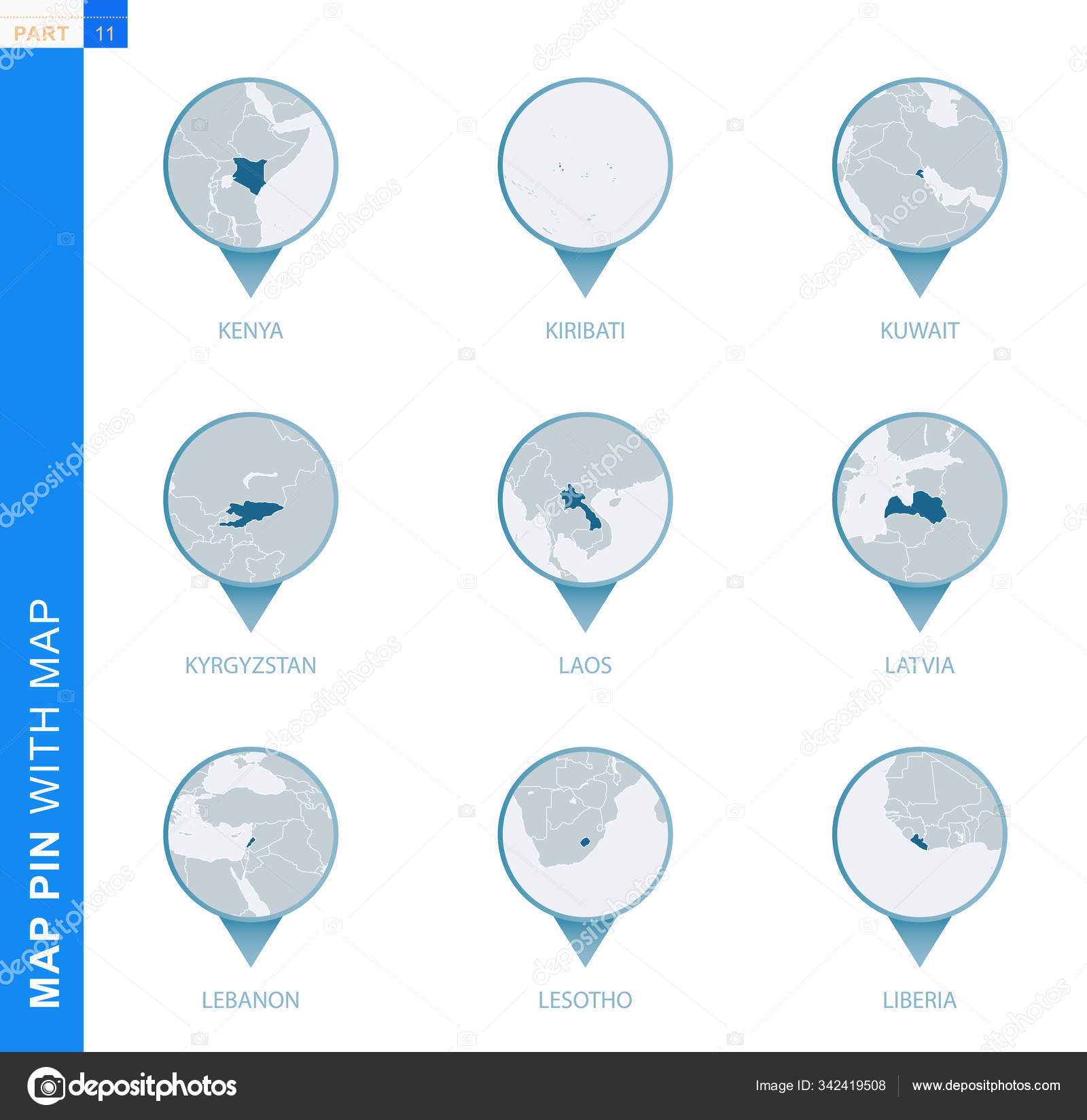 Collection of map pin with detailed map and neighboring countries Stock ...