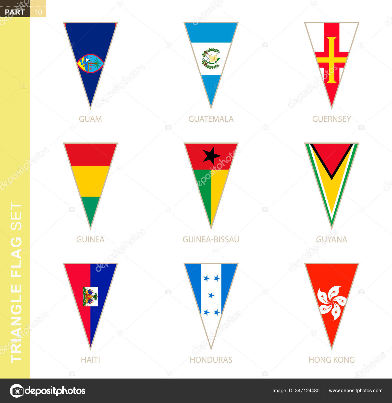 Triangle Flag Set Stylized Country Flags Guam Guatemala Guernsey Guinea ...