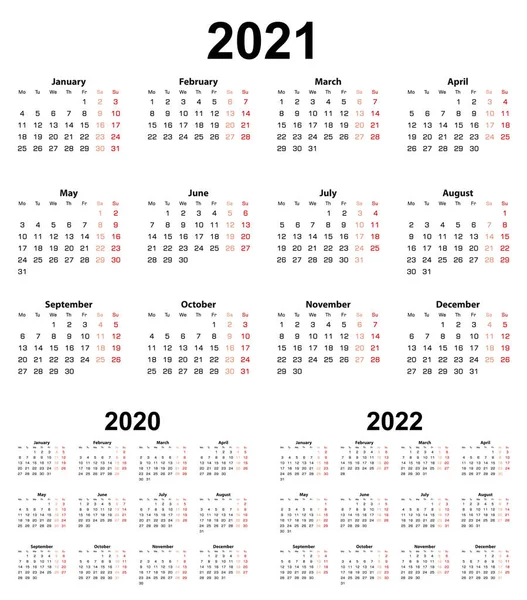 Basic Calendar Year 2021 2020 2022 Week Starts Sunday Basic Stock ...