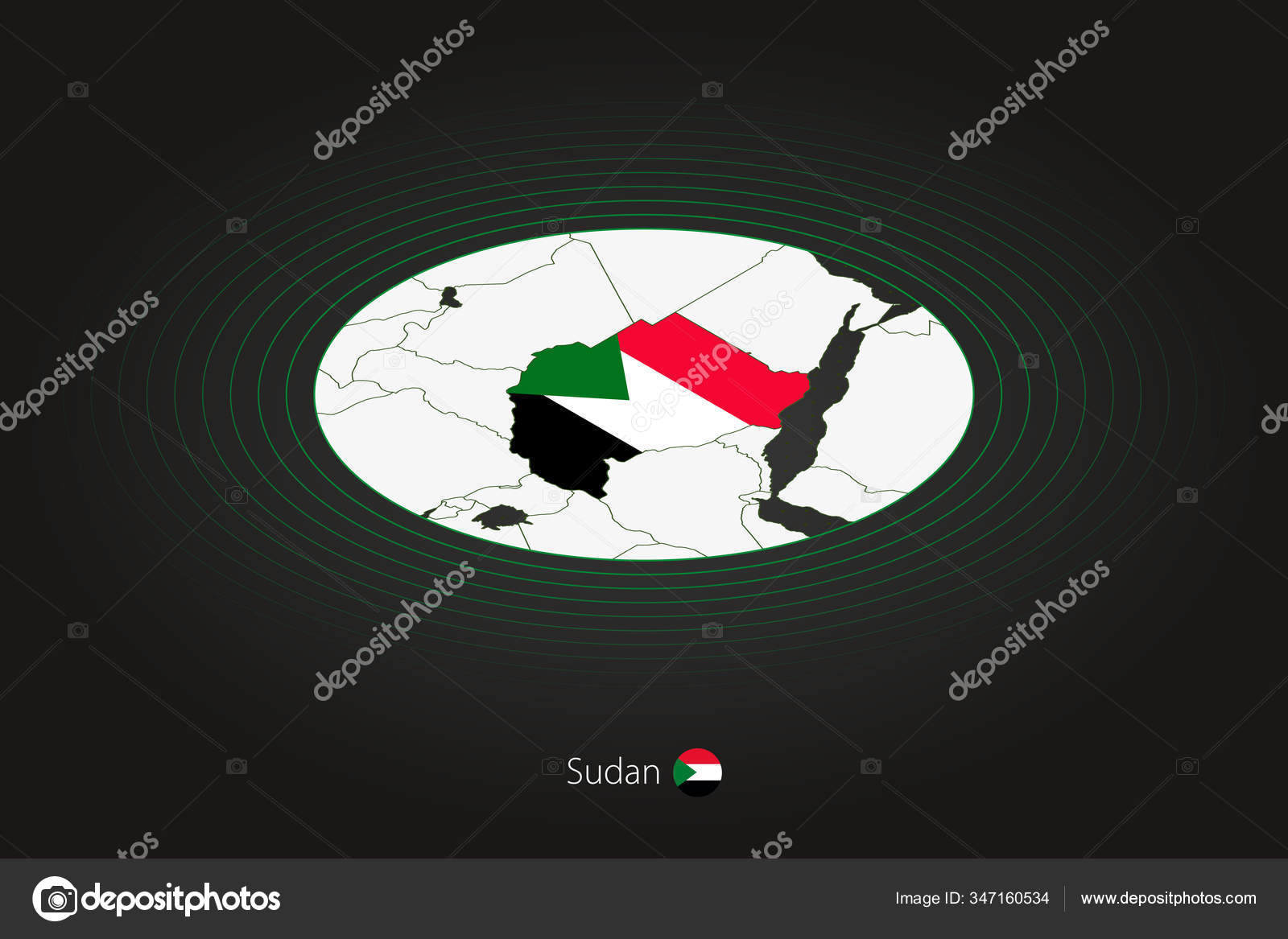 Sudan Map Dark Color Oval Map Neighboring Countries Vector Map Stock ...