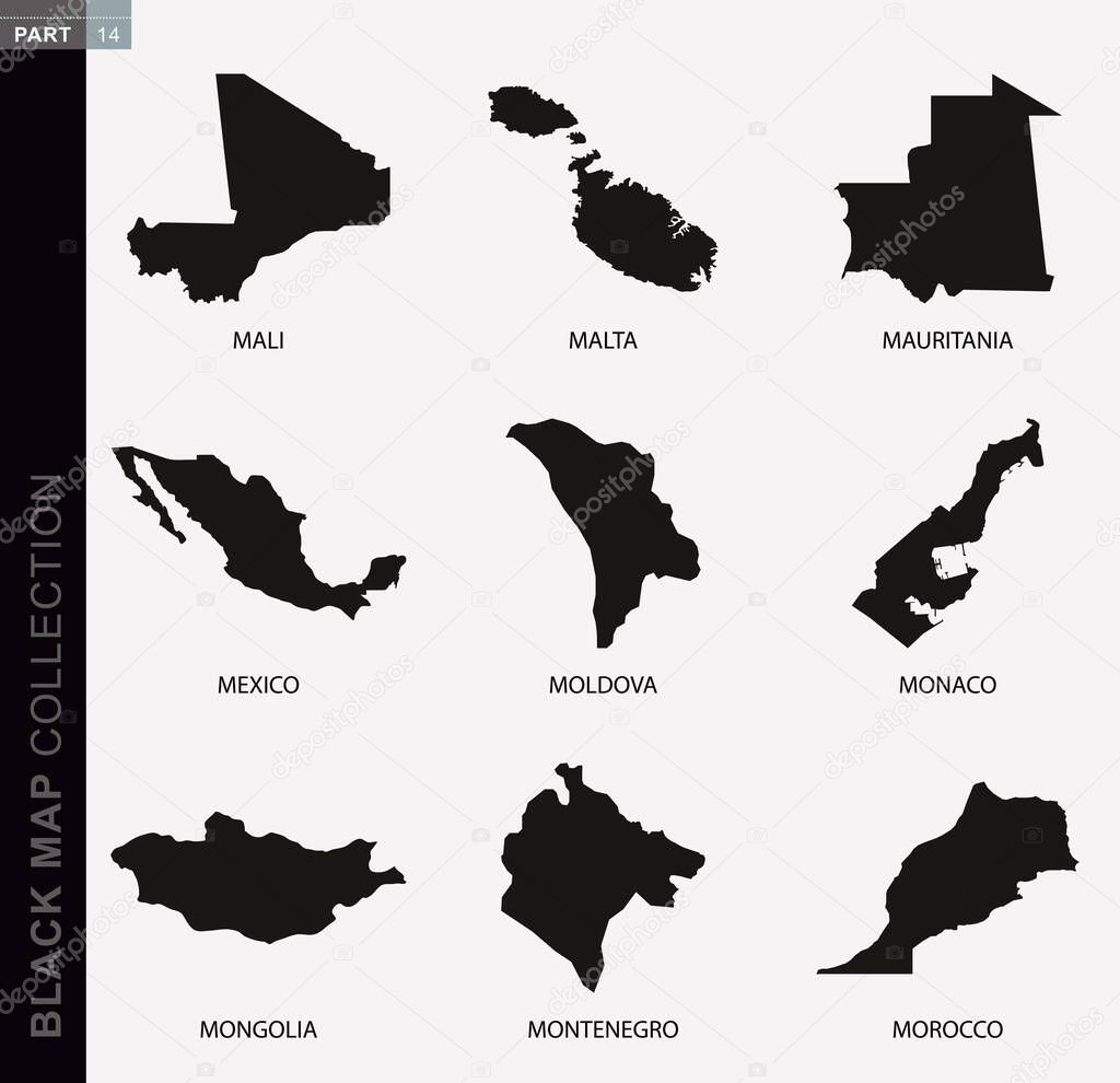 Colección de mapas negros, mapas de contorno negro de Mundo. Colección ...
