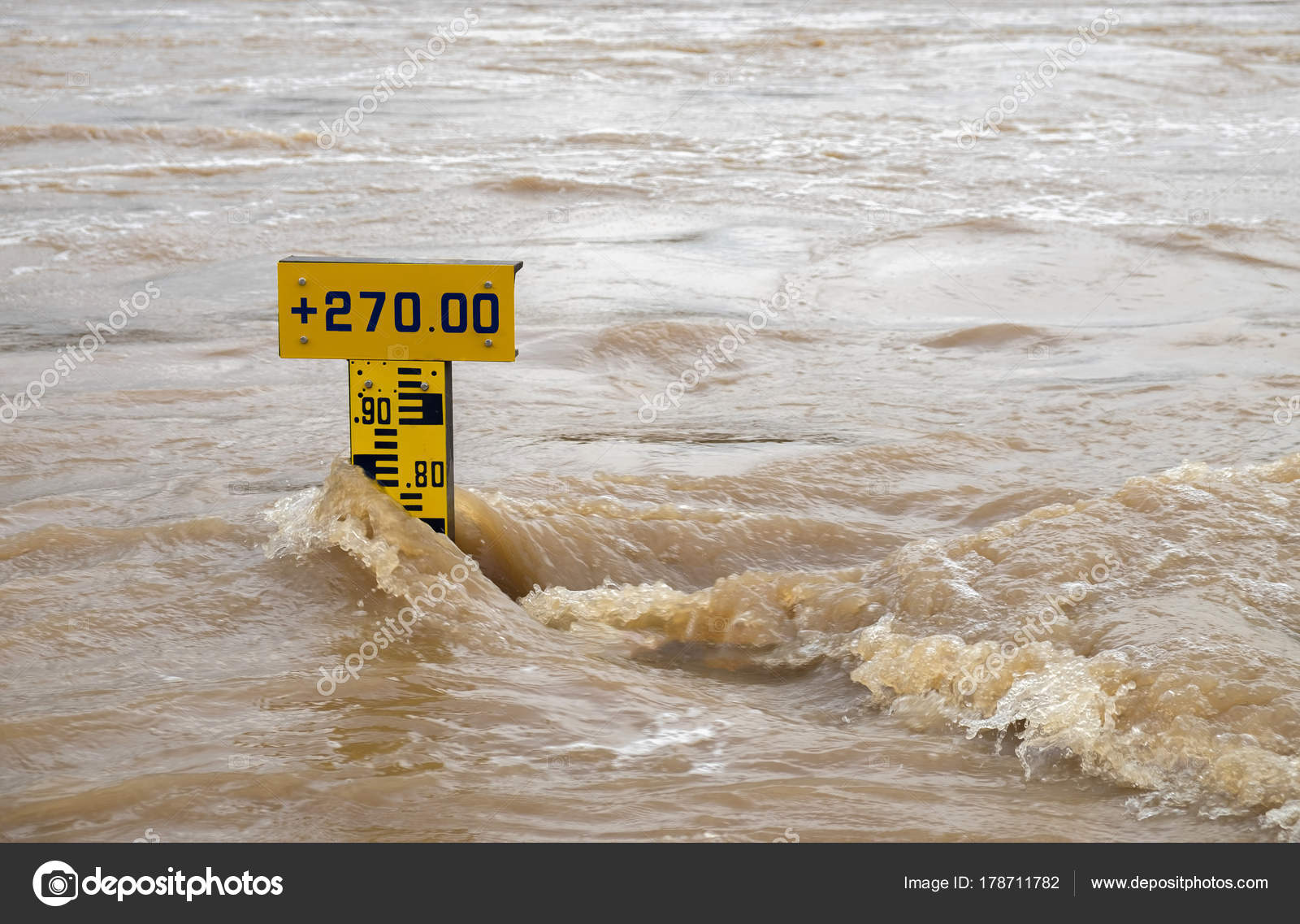 Scale of water level in river,Flowing water is very turbulent in ...