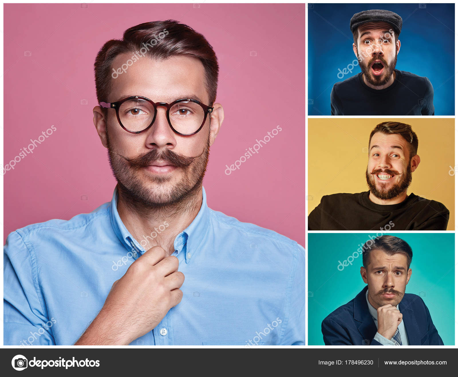 Collage from images of a young man expressing different emotions ...