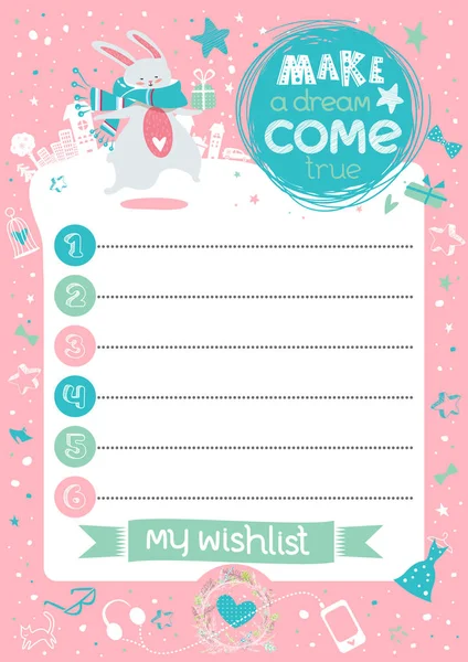 Wish list card. Hand drawn lettering "Make a dream come true" Stock ...