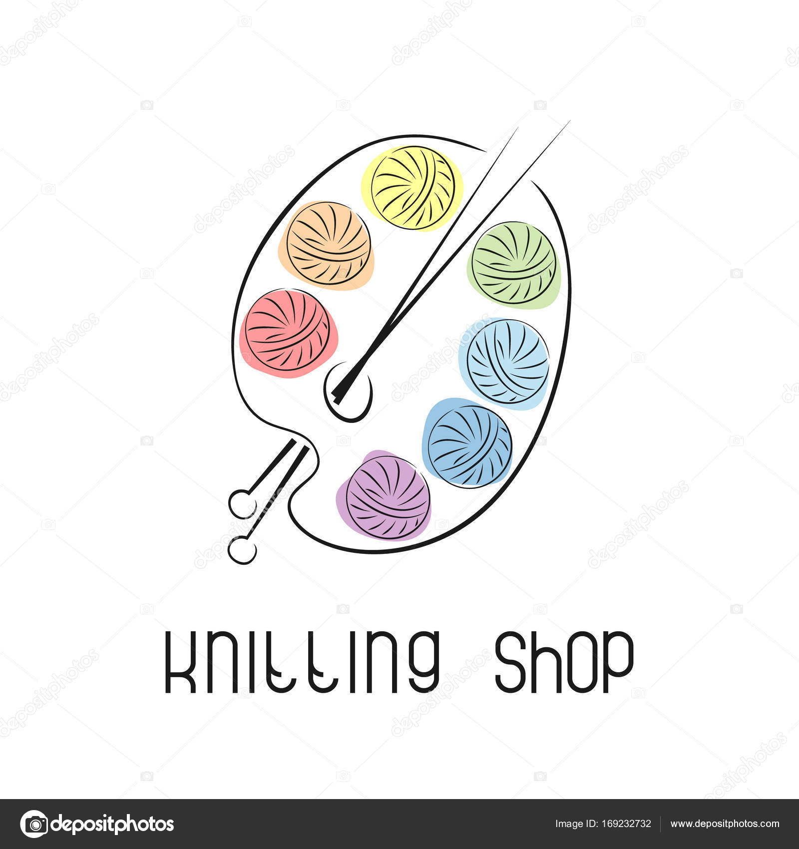Emblem with yarn and knitting needles. Logo for knitting club, yarn ...