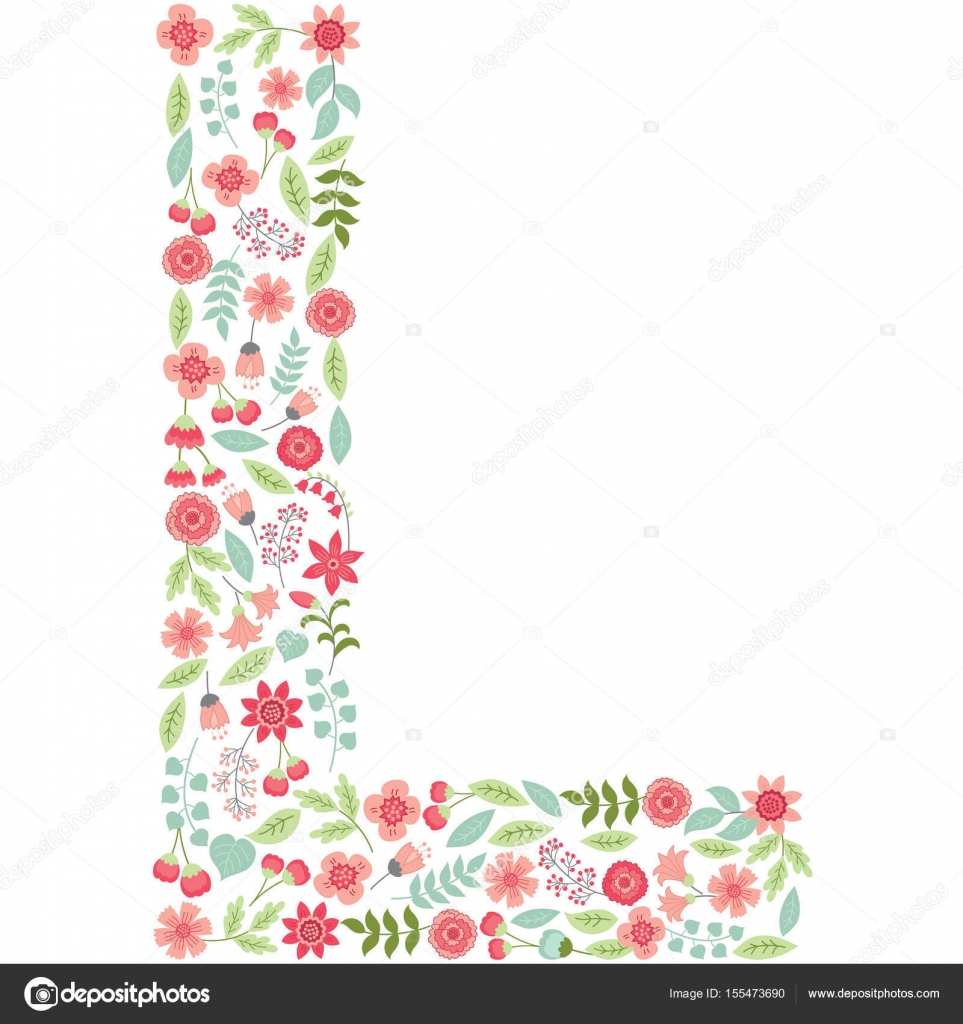 Vector floral letter L. Vector floral abc. English floral alphabet ...