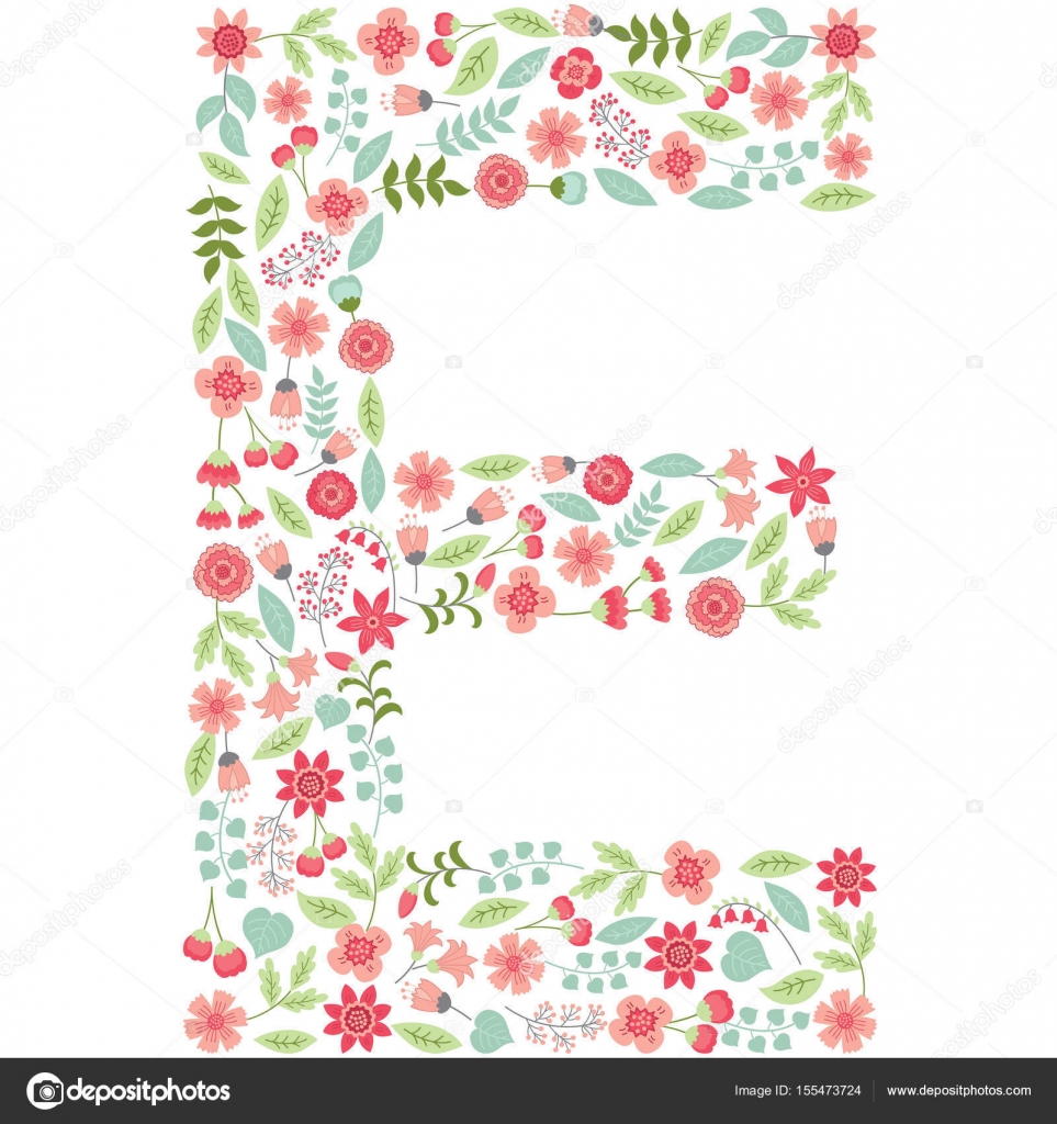Vector floral letter E. Vector floral abc. English floral alphabet ...