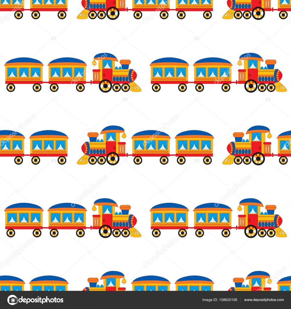 Vector Seamless Pattern with Cartoon Steam Train. Vector Boy's Toy ...