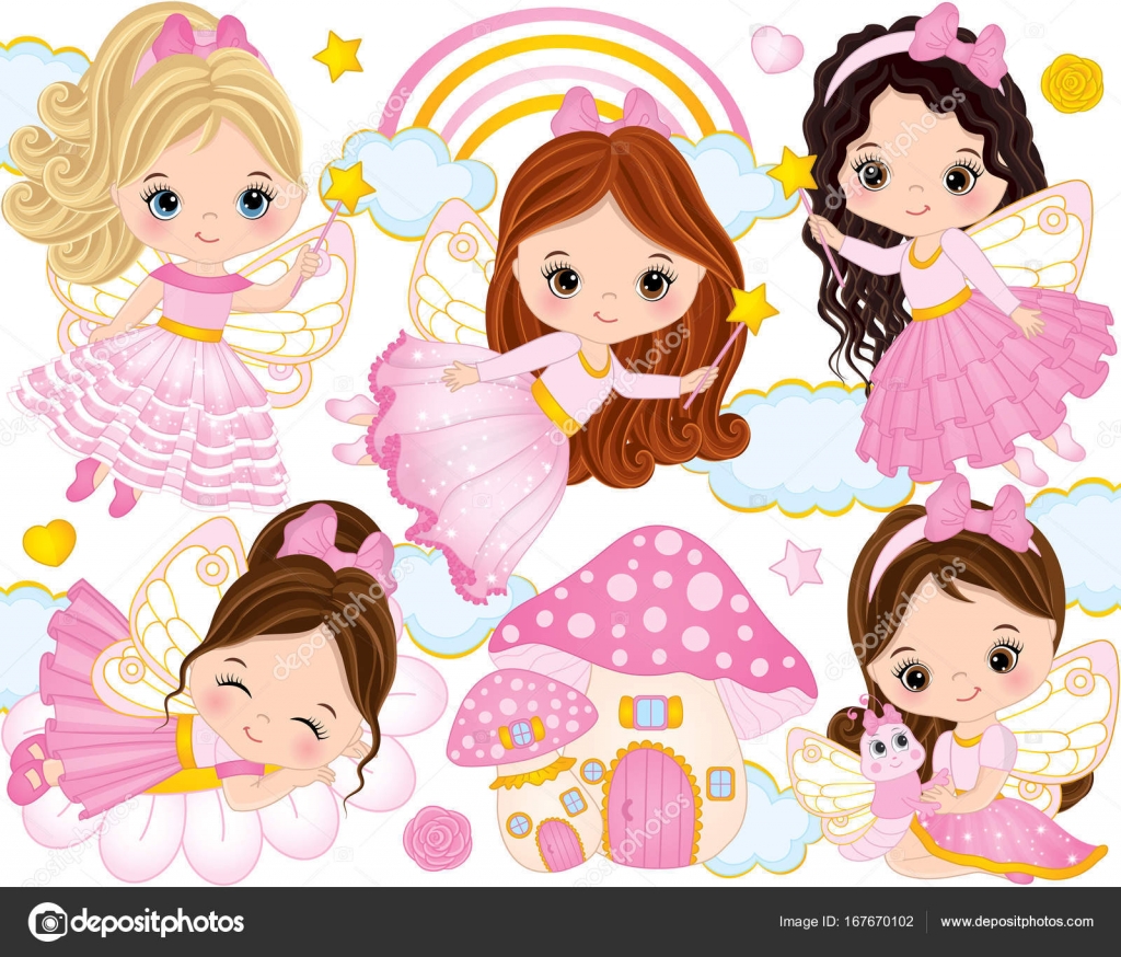 Conjunto de vetores com pequenas fadas fofas Vetor de ©marlenes9 167670102