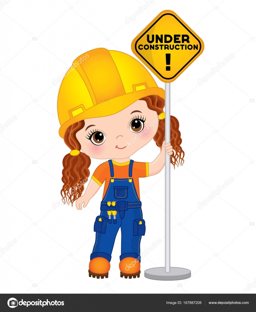 Vector linda niña constructora sosteniendo el cartel - En construcción ...