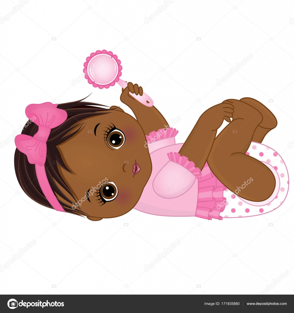 Vector Cute African American Baby Girl with Rattle Stock Vector Image ...