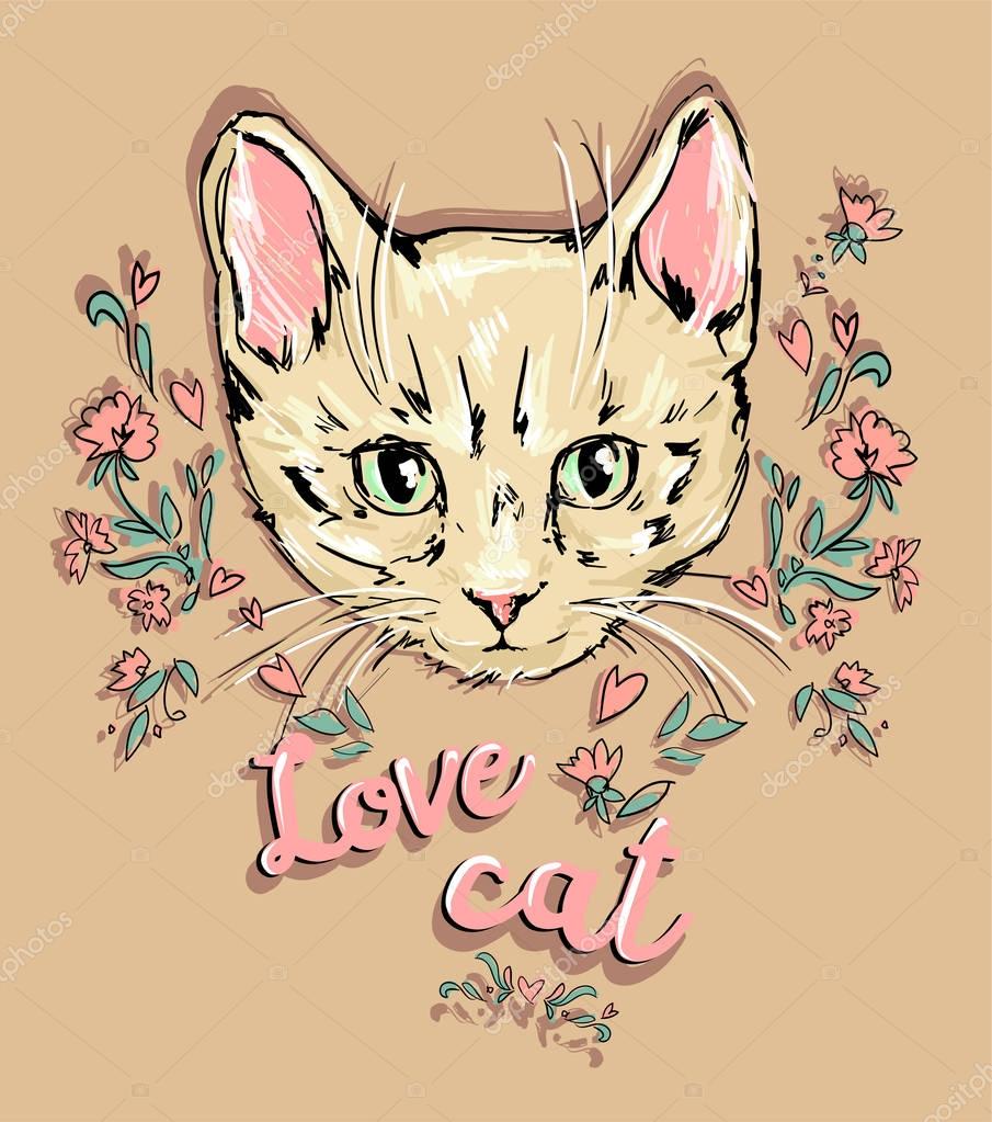 Beautiful cat drawing sketch — Stock Vector © AlsouSh #128936568