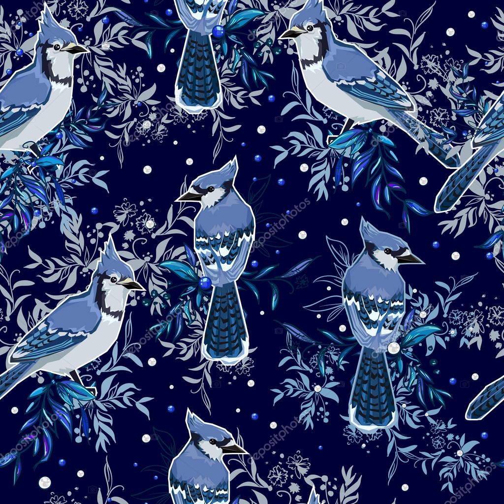 Hand Drawn Blue Jay birds pattern — Stock Vector © AlsouSh #128937168