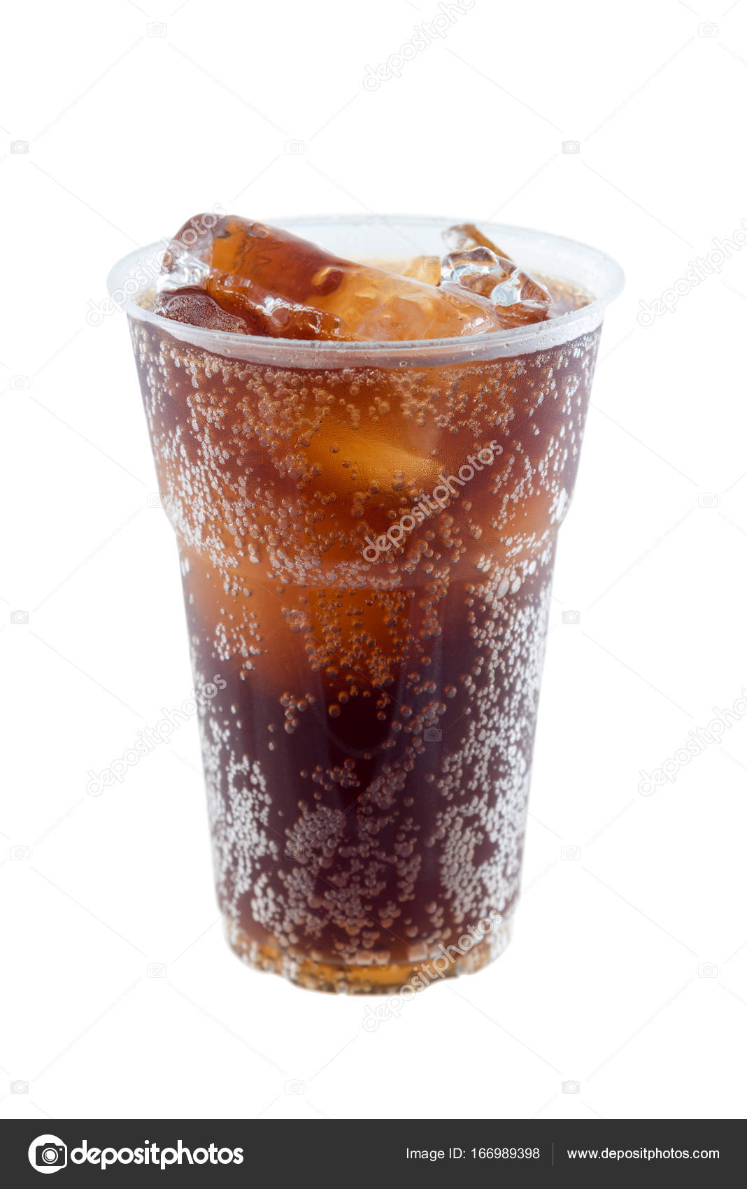 Cola with ice in plastic glass on white background Stock Photo by ...
