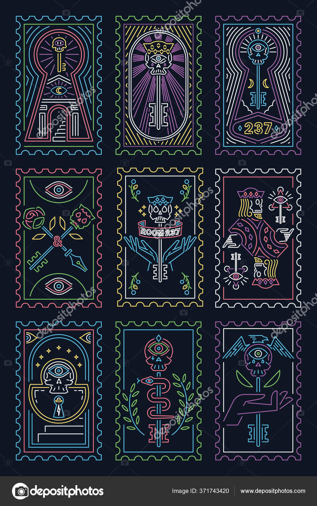 Mystery Keys Set Colored Neon Glow Vector Designs Symbols Elements ...