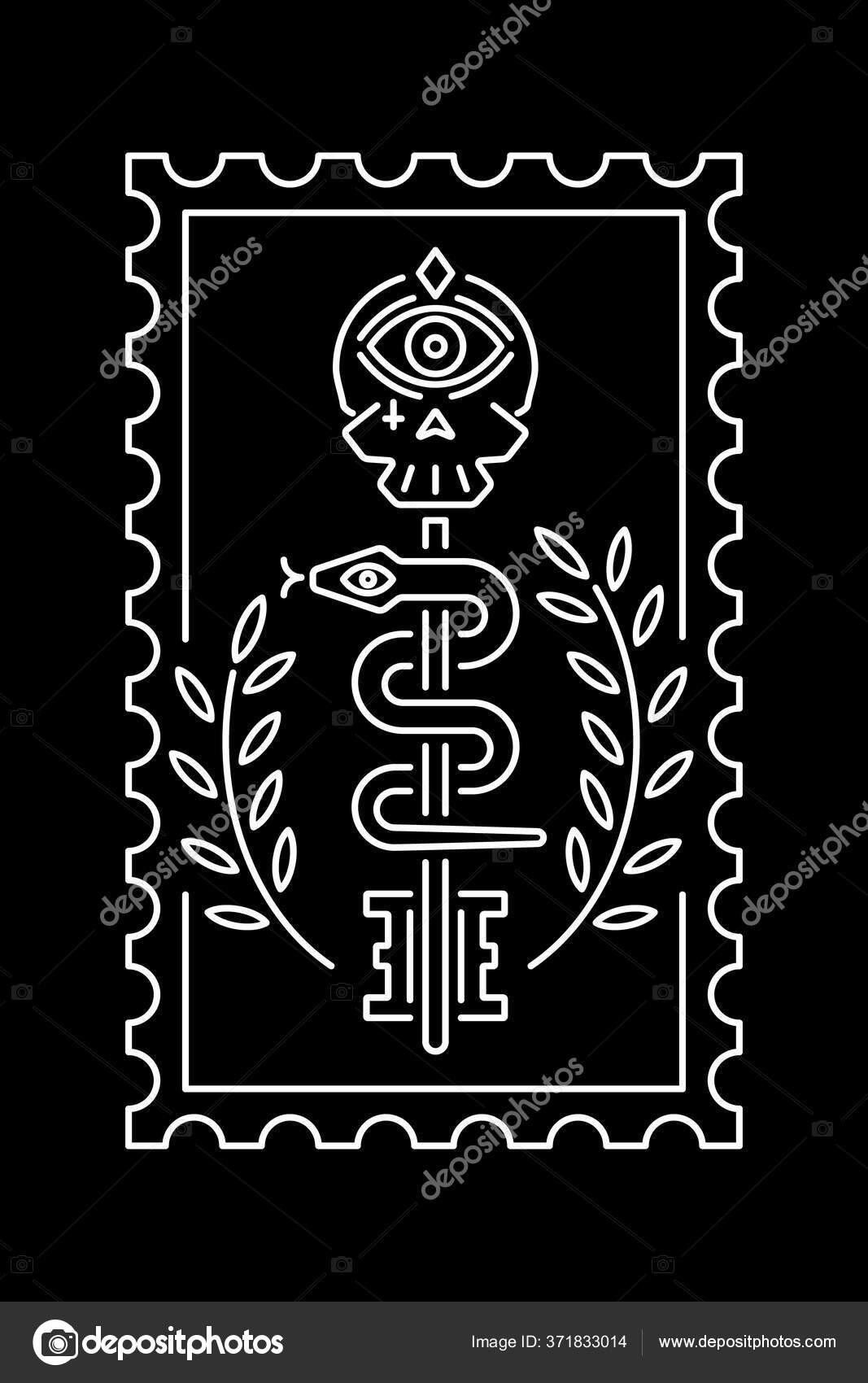 Snake Key Guardian White Black Background Line Art Vector Design Stock ...