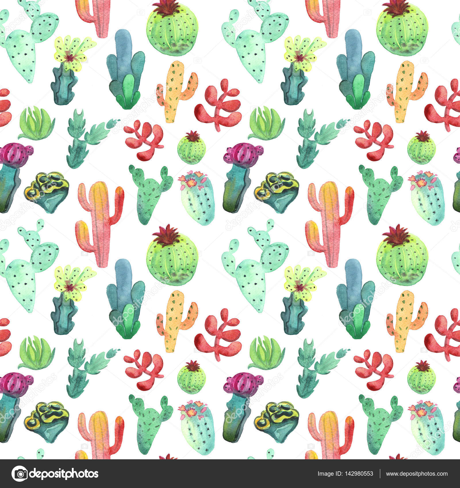 Watercolor cactus seamless pattern. Colorful vibrant cactus succulents ... Watercolor cactus seamless pattern. Colorful vibrant cactus succulents ...
