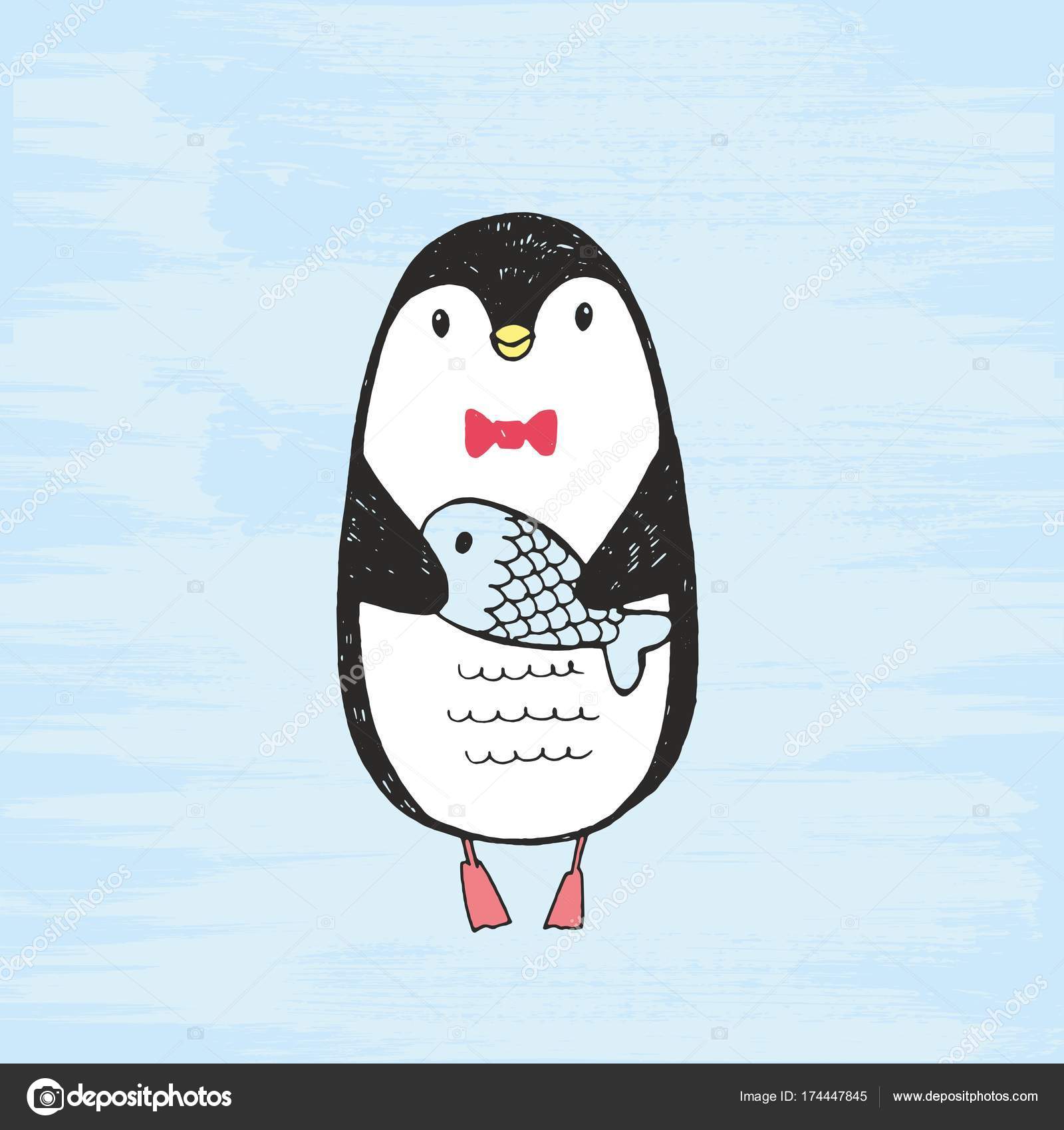 Penguin Eating Fish Clipart