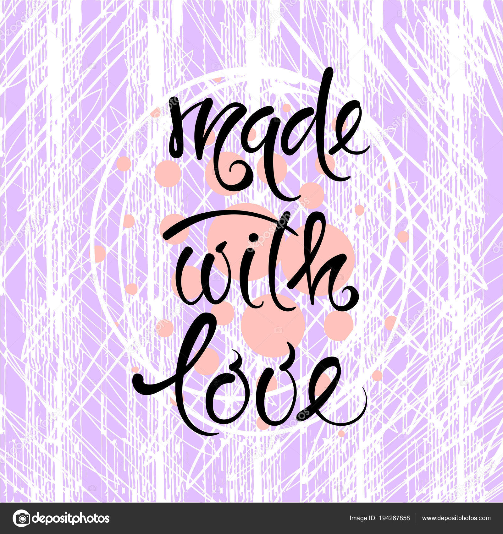 Hecho con amor. Vector dibujado a mano letras sobre el fondo de textura ...