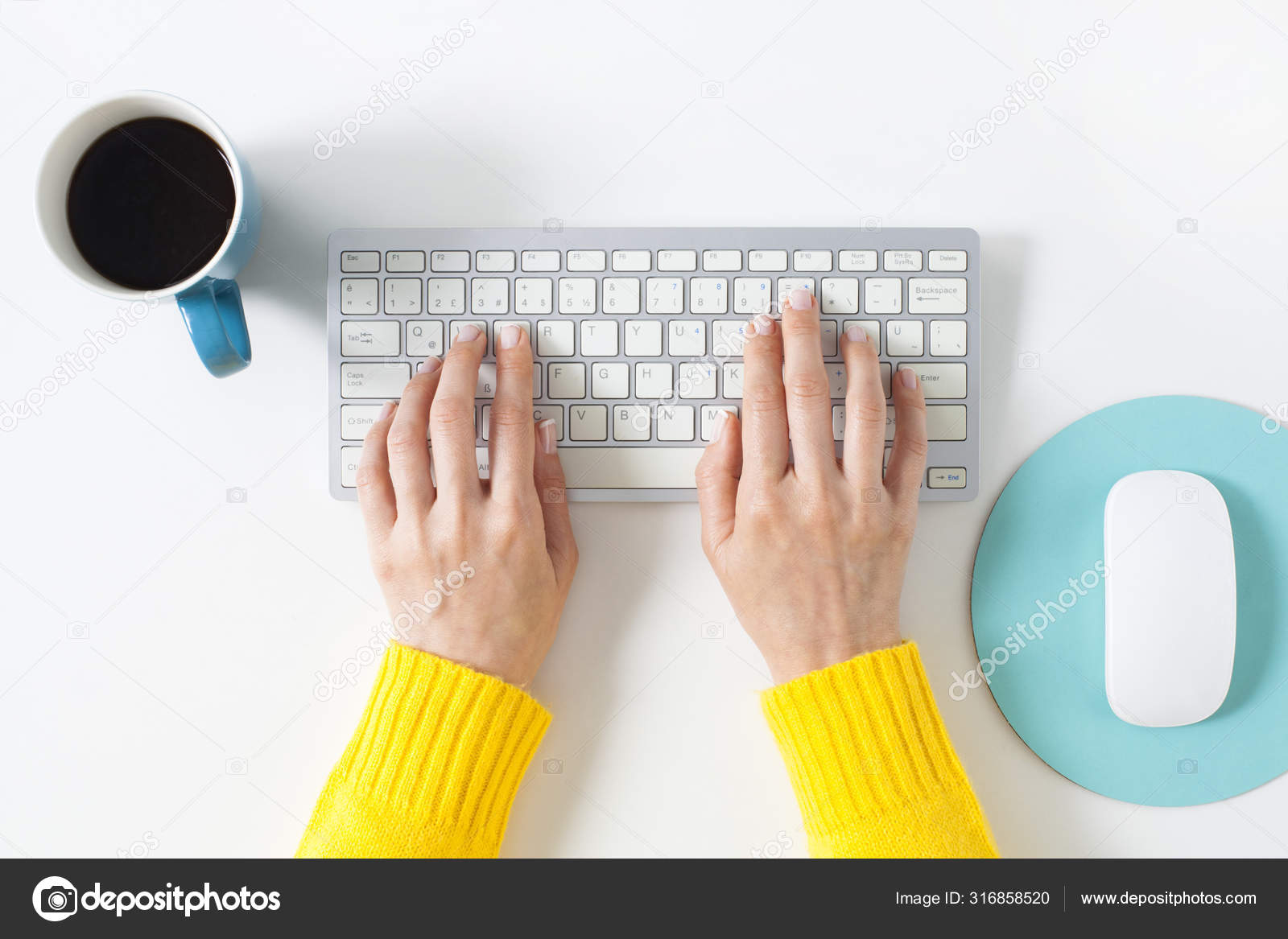 Typing on keyboard. Top view white office table . — Stock Photo ...