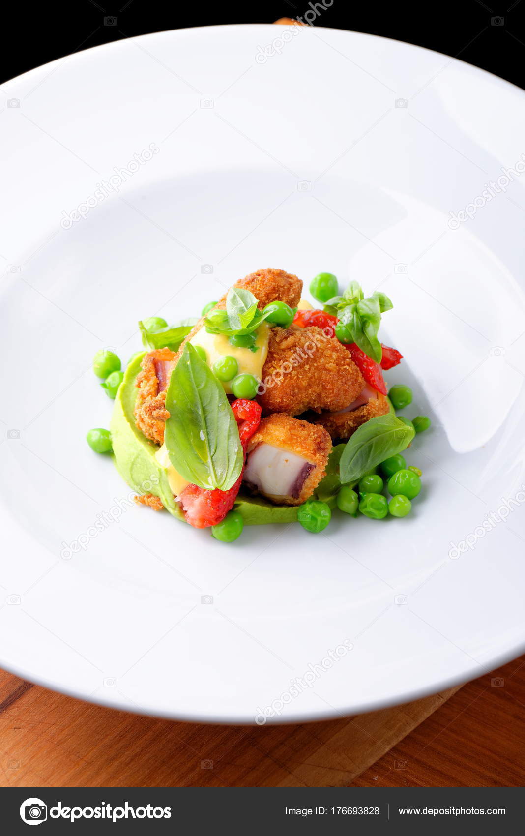 Fine dining, Fried Octopus on basil mousse — Stock Photo © vision.si ...