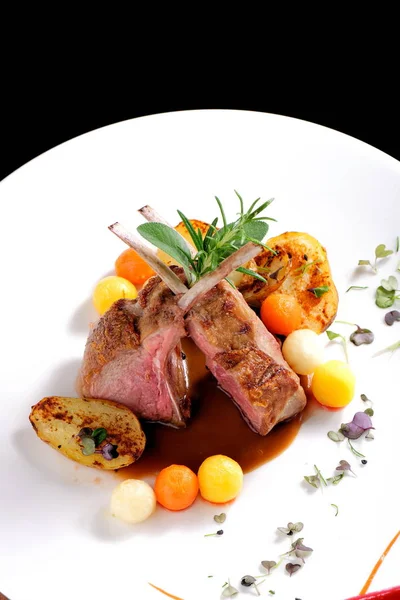 Fine dining, roasted Lamb chops with potato — Stock Photo © vision.si ...