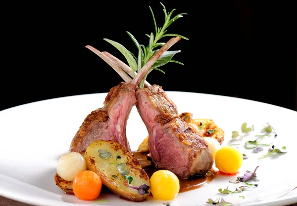 Fine dining, roasted Lamb chops with potato — Stock Photo © vision.si ...