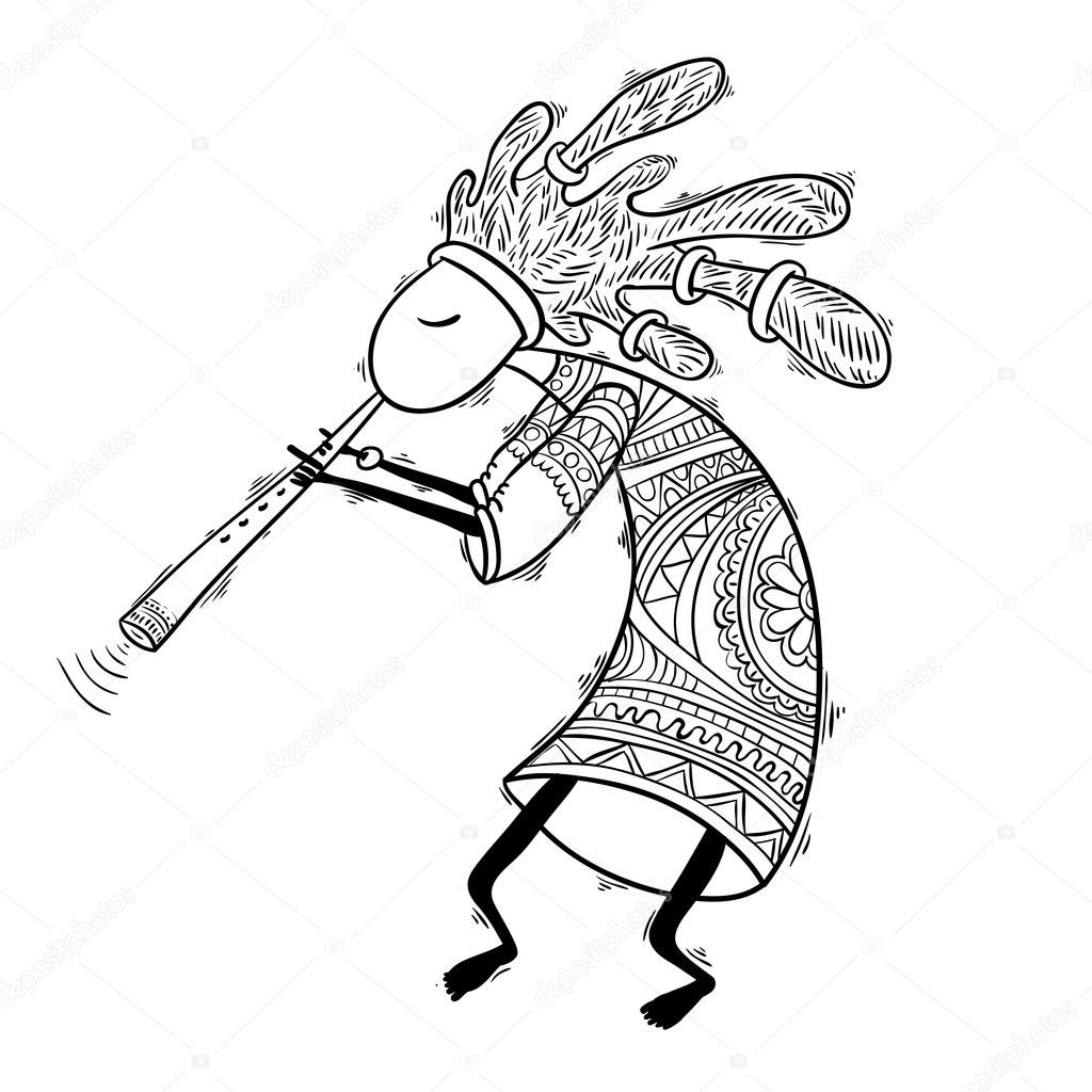 Kokopelli - vector line isolated sketch. Stock Vector by ©Alisen 128768492