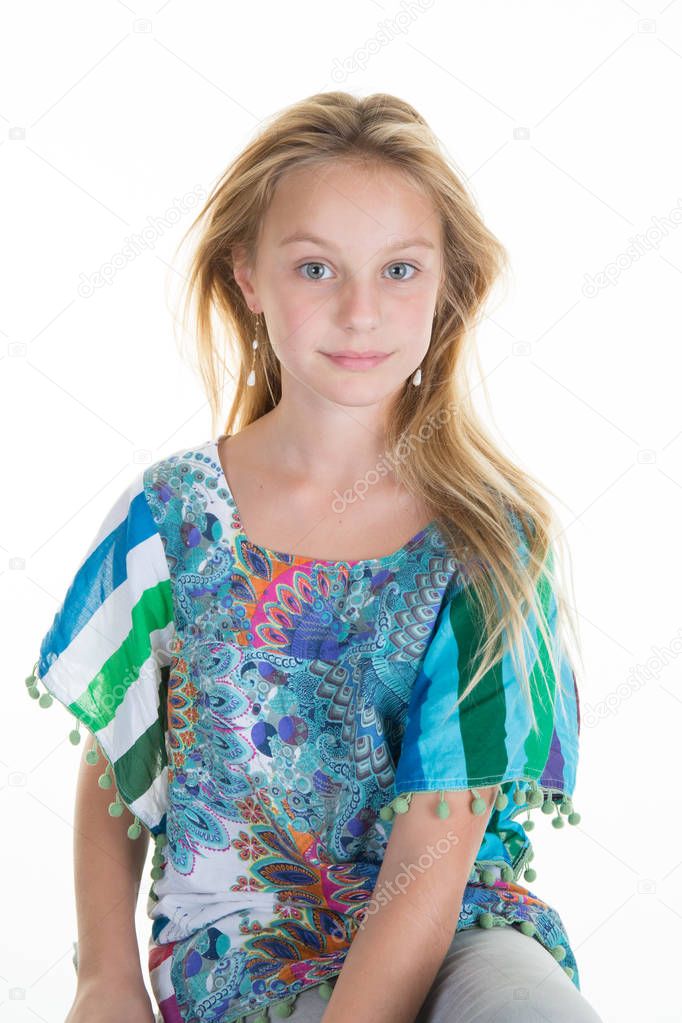 Pretty fair-haired blond girl , on white background. Stock Photo by ...