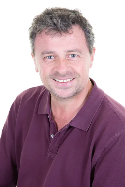 Closeup Portrait Of A Senior Man Smiling On White Background — Stock