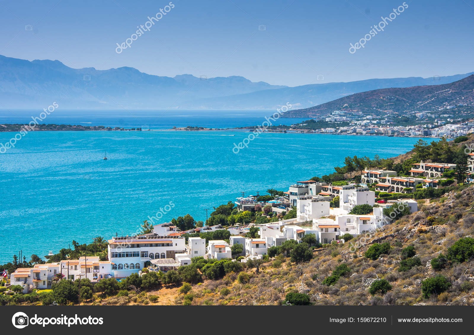 Panoramic view of the town Elounda, Crete, Greece.Paradice view of ...