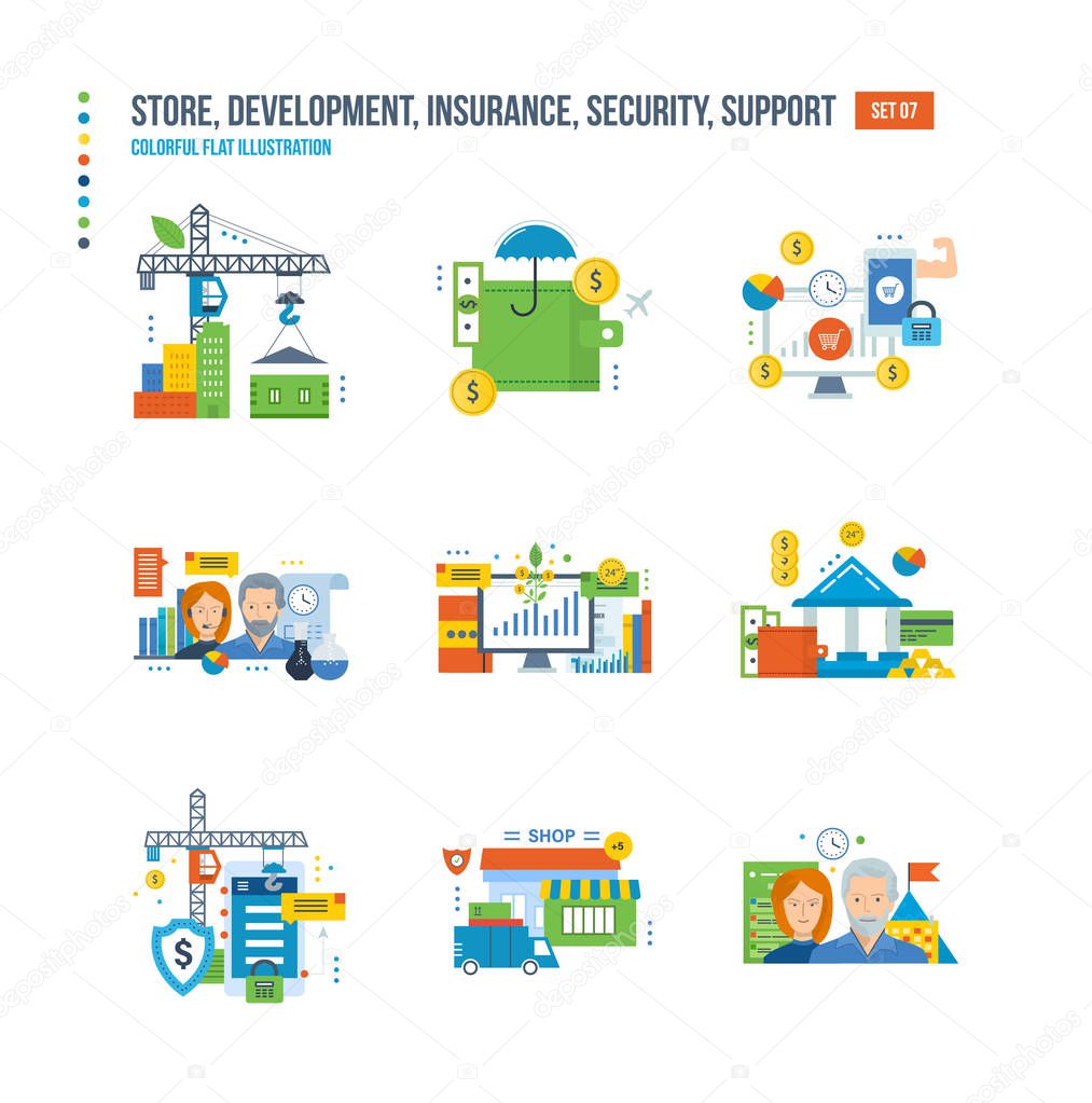 Shop, development, finance, communication, teamwork, investment ...