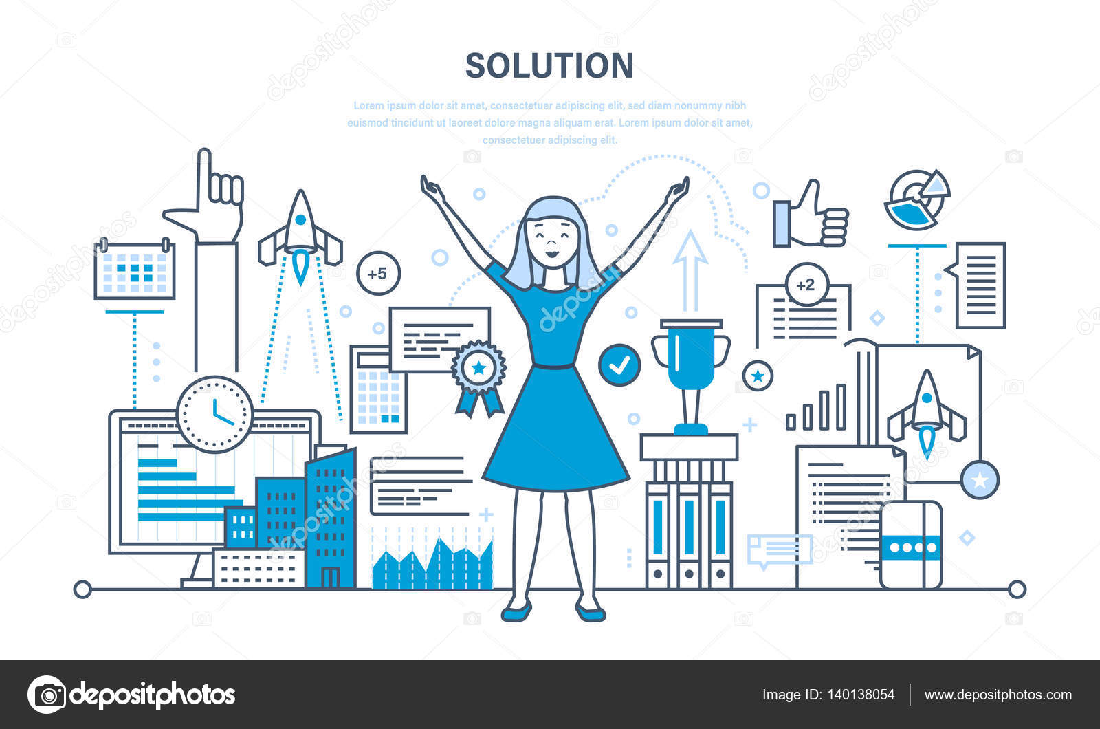 Solution, success in work, knowledge, achieving goals, high results ...