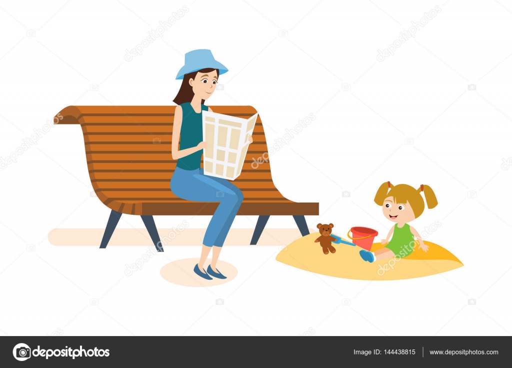 Mamá camina en el parque con su hija y leyendo . Vector de stock ...