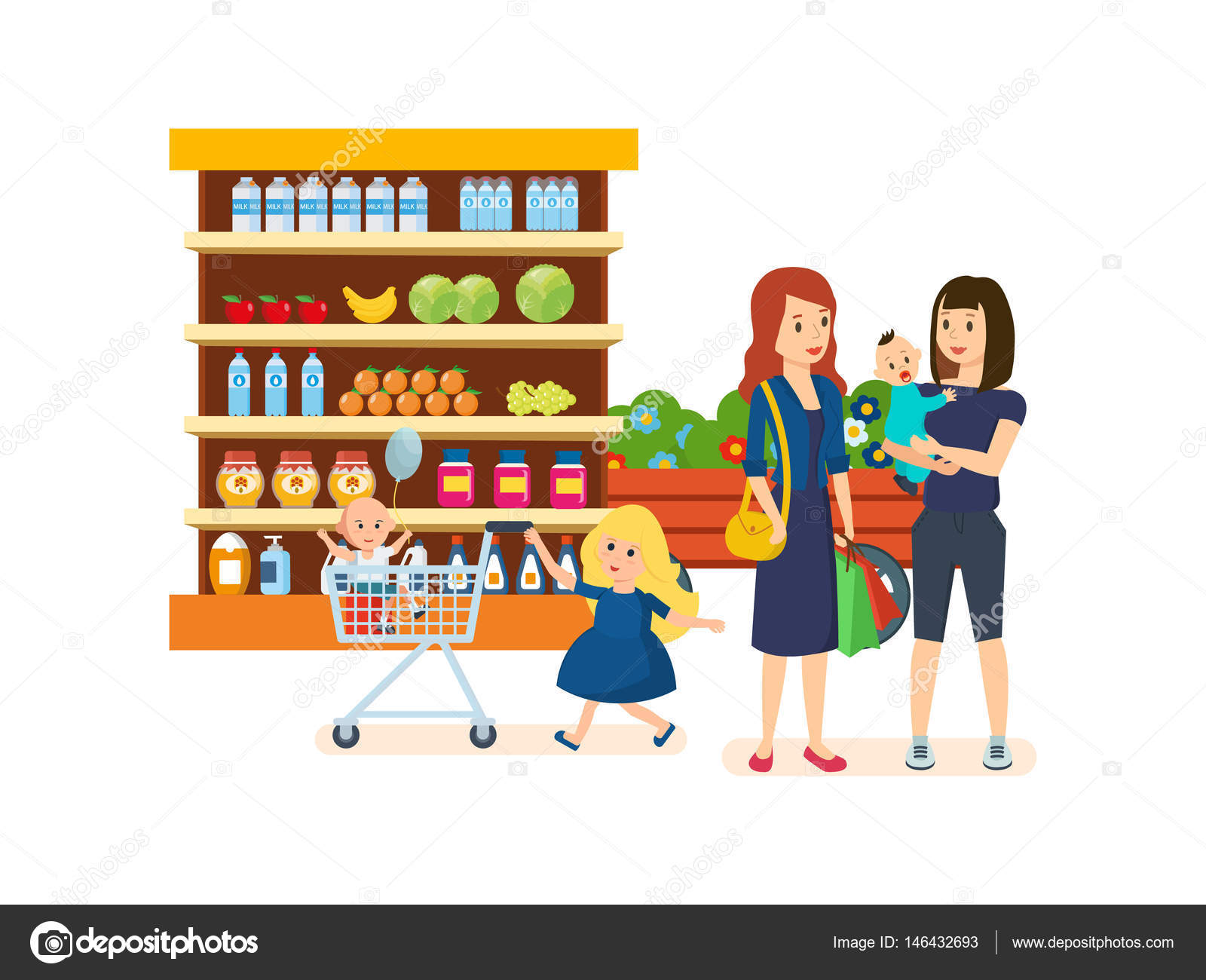 Kids Grocery Shopping Clipart