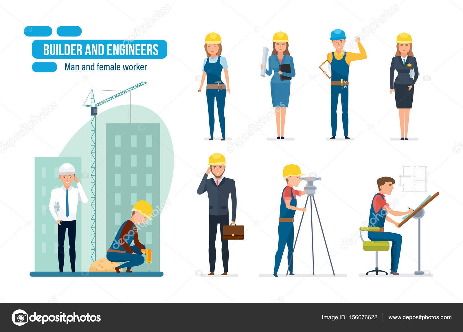 Conjunto de dibujos animados de ingenieros con trabajadores de la ...