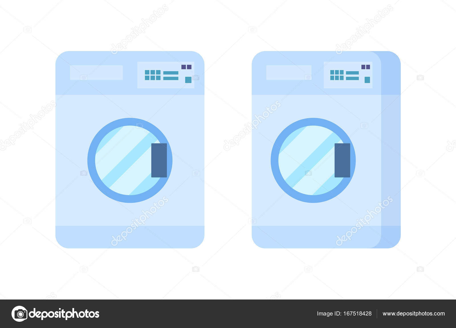 Modern washing machine, front view and side view. Bathroom, furniture ...