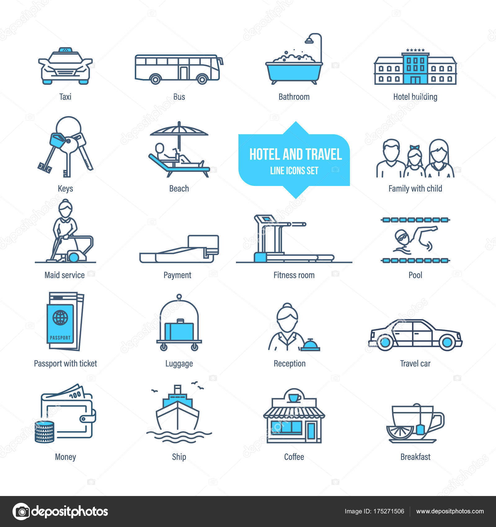 Hotel and travel thin line icons, pictogram, symbol set. — Stock Vector ...