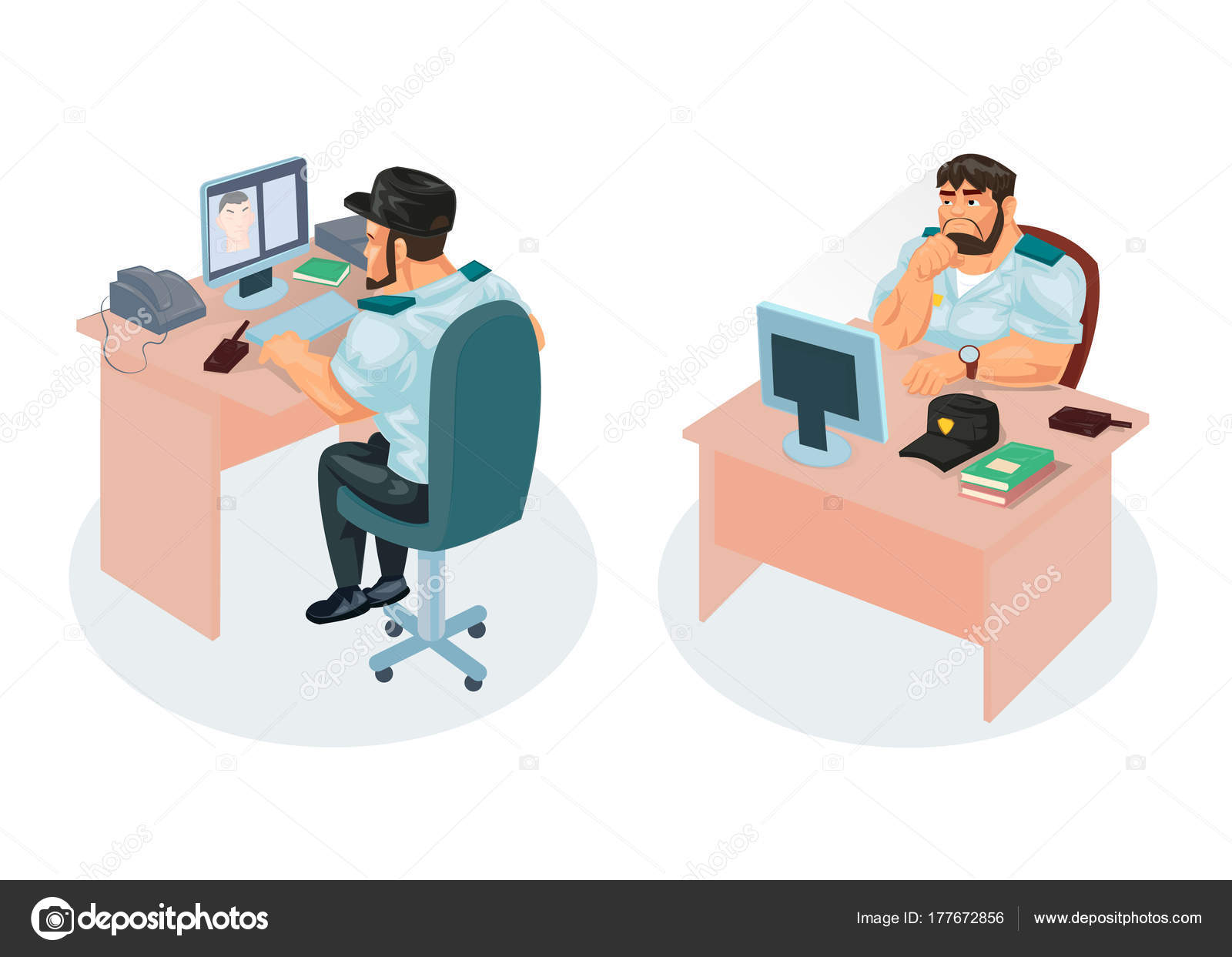 Policeman studies, investigates criminal cases, information, at the ...