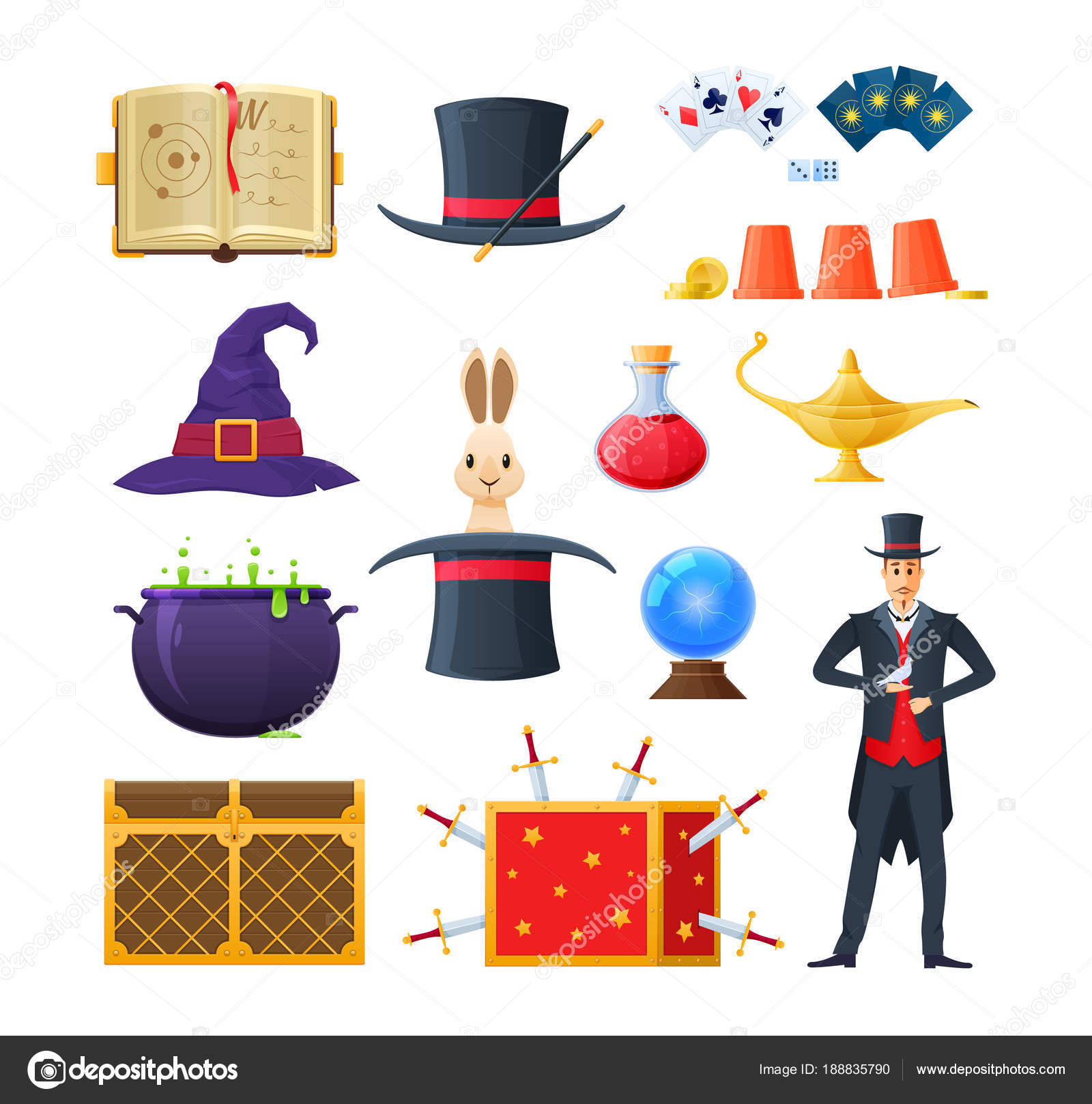 Concept magic, clothing, potions, tools and accessories. Spellbook ...