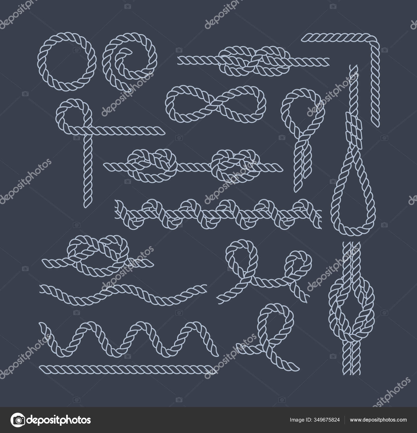 Set of sea knots and loops. Cable rope, tied, untied. Stock Vector ...