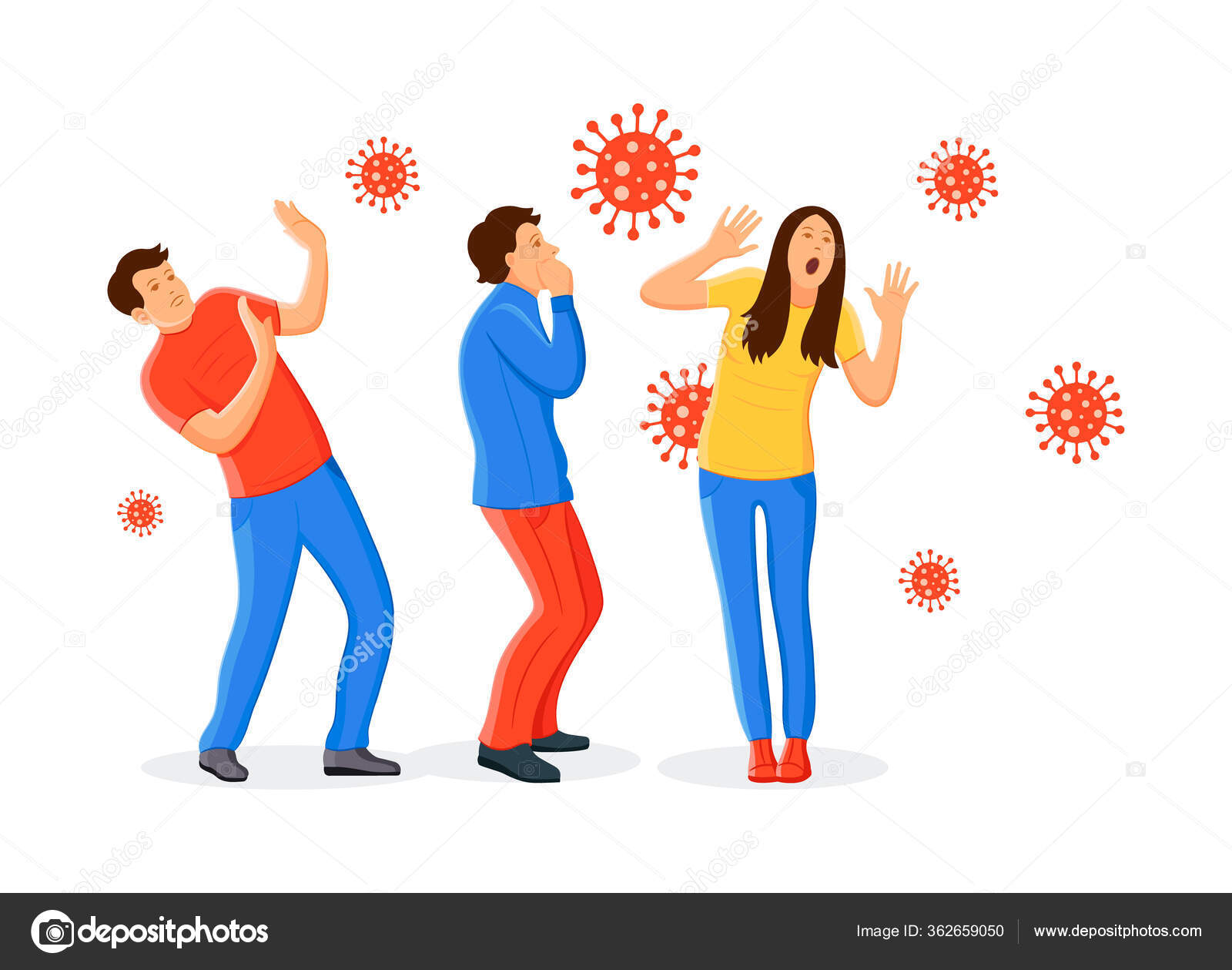 Crowd of excited people panic and scared of viruses, bacteria. Stock ...