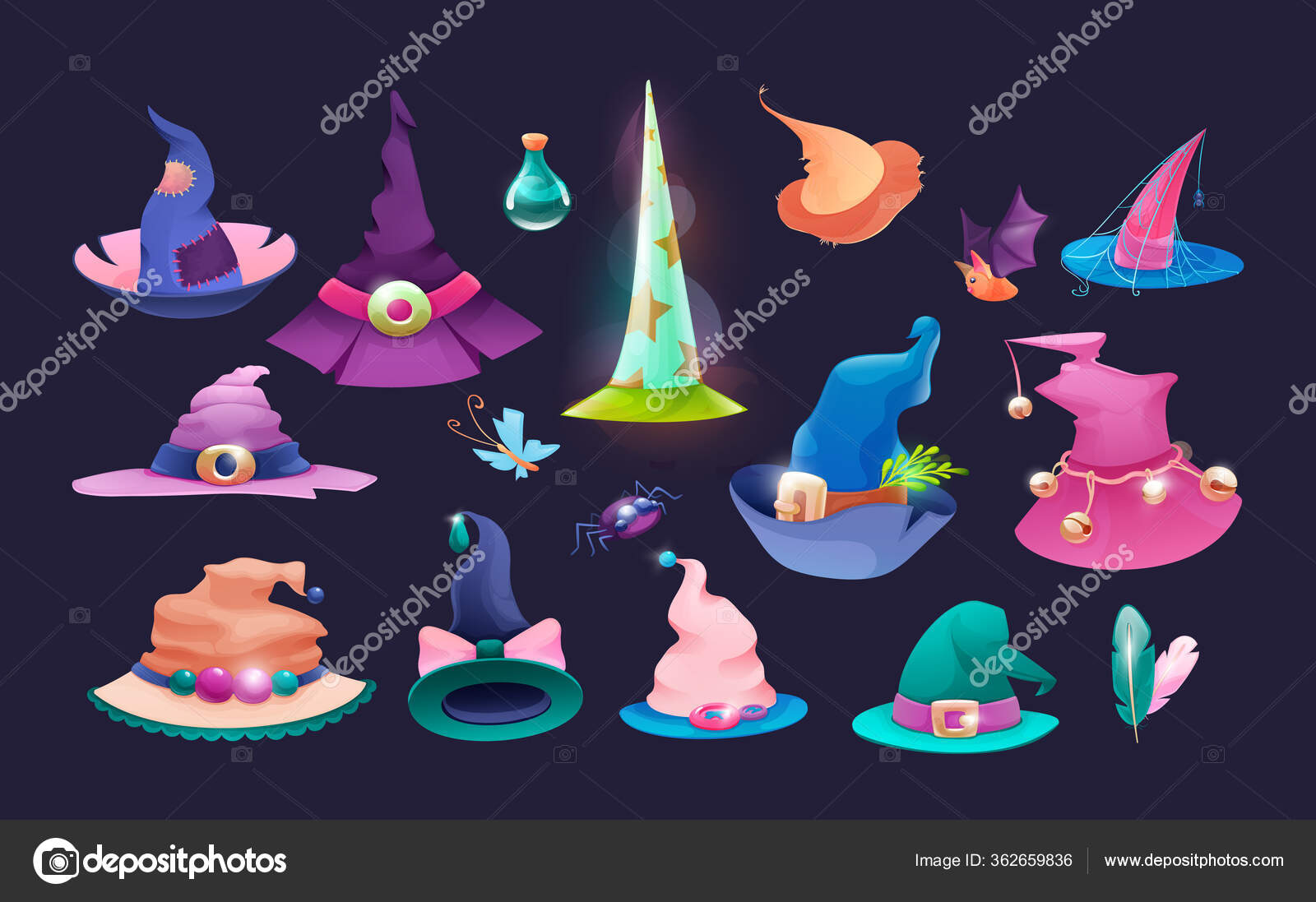 Set of wizard hats, old hat witch on halloween. Stock Vector Image by ...