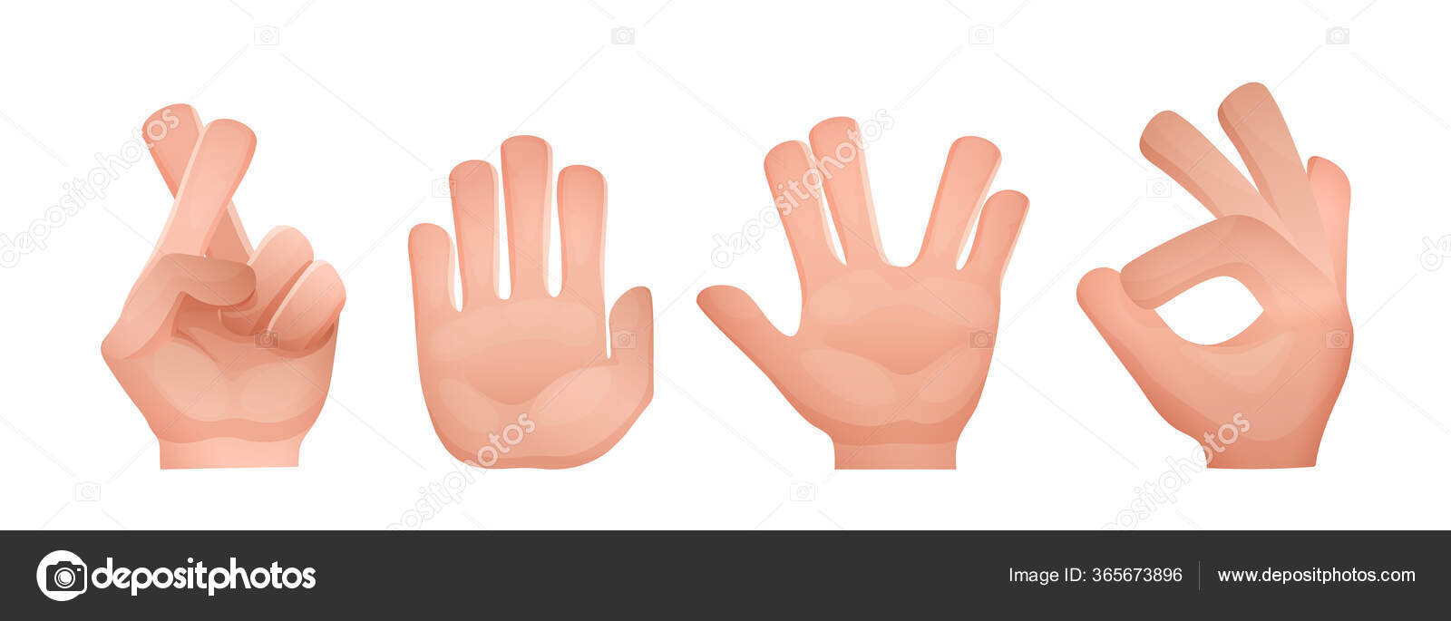 Dedos cruzados, sinal de parada, saudação, dedos estendidos, símbolo ok ...