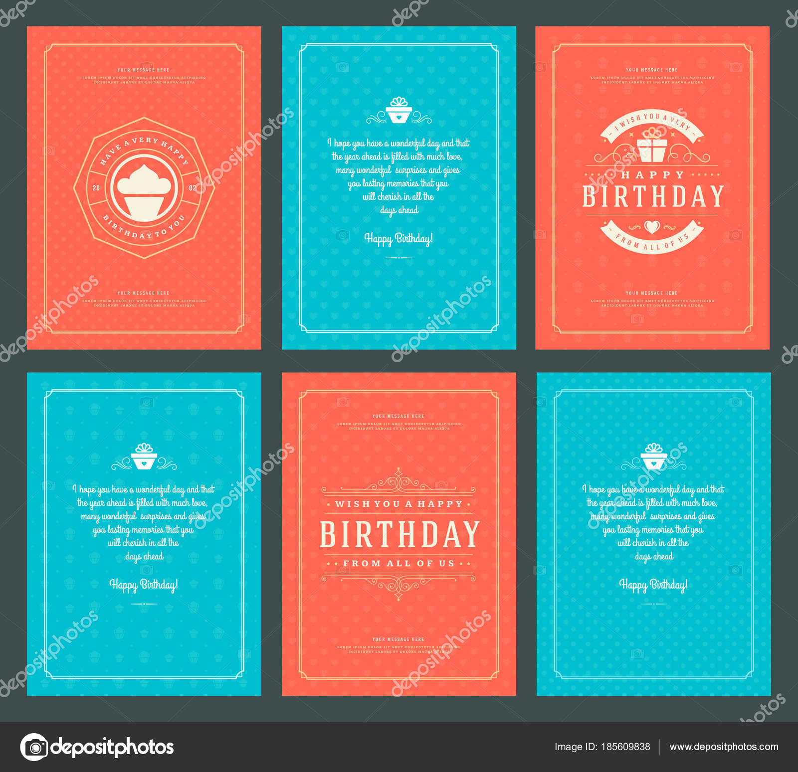 Happy Birthday Greeting Cards Typographic Design Set Vector ...