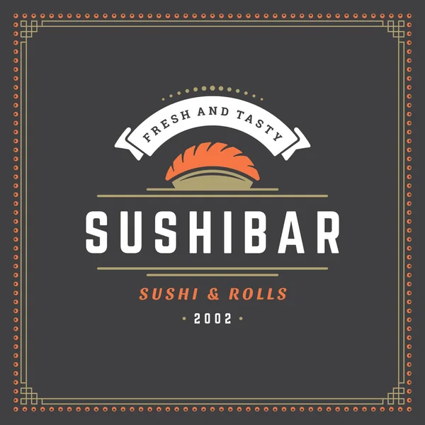 Sushi logo and badge japanese food restaurant with sushi salmon roll ...