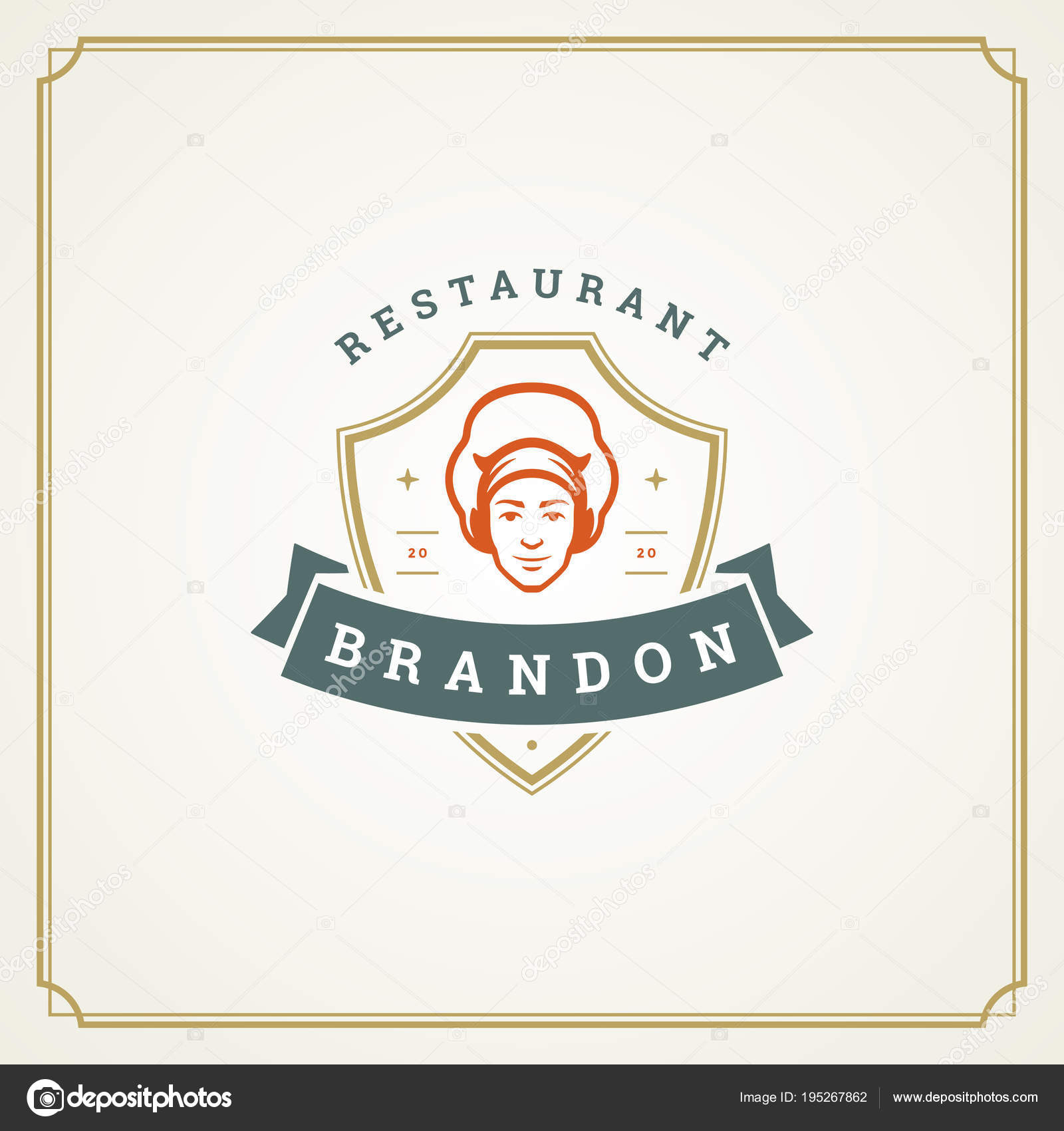 Restaurant Logo Template Vector Illustration Chef Man Face Hat ...