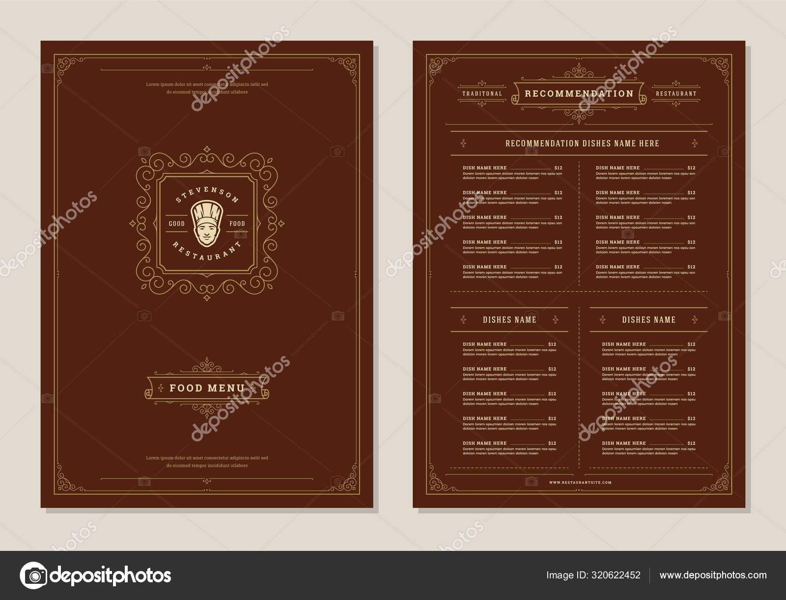 Étterem menü tervezés és címke vektor brosúra sablon. Stock vektor ...